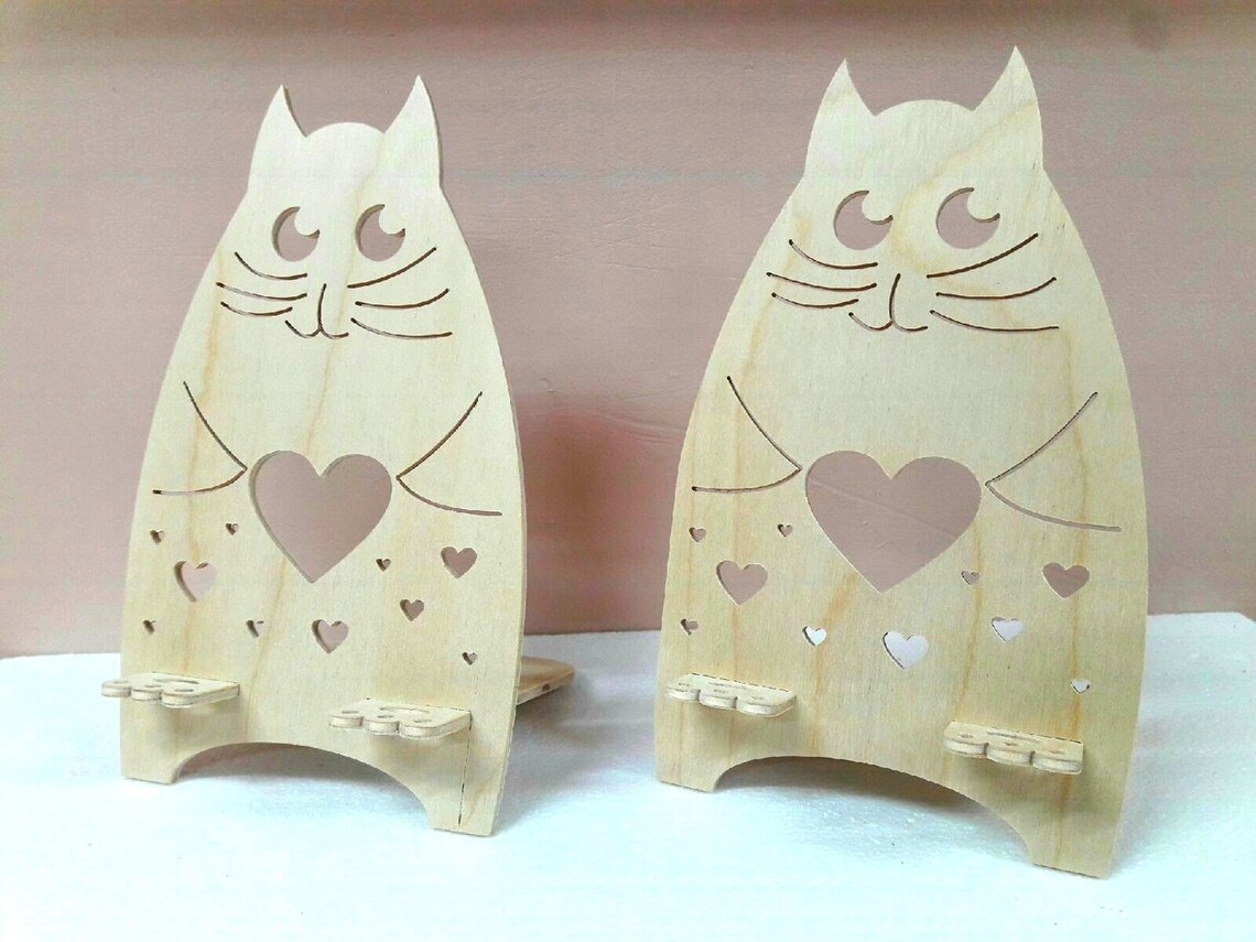 Lasercut Cute Animals Phone Stand Wooden Phone Holder Pack Cat | Etsy