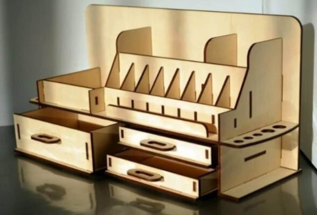 Laser Cut Wooden Desk Organizer With Drawer Storage Box 4 Mm DXF SVG ...