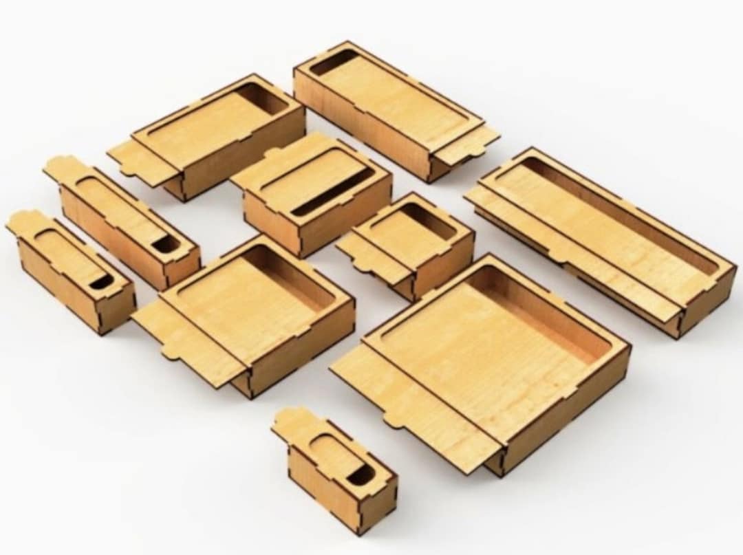Lasercut Slide Box Set 9 Model Wooden 3 Mm Plywood DXF SVG Files - Etsy