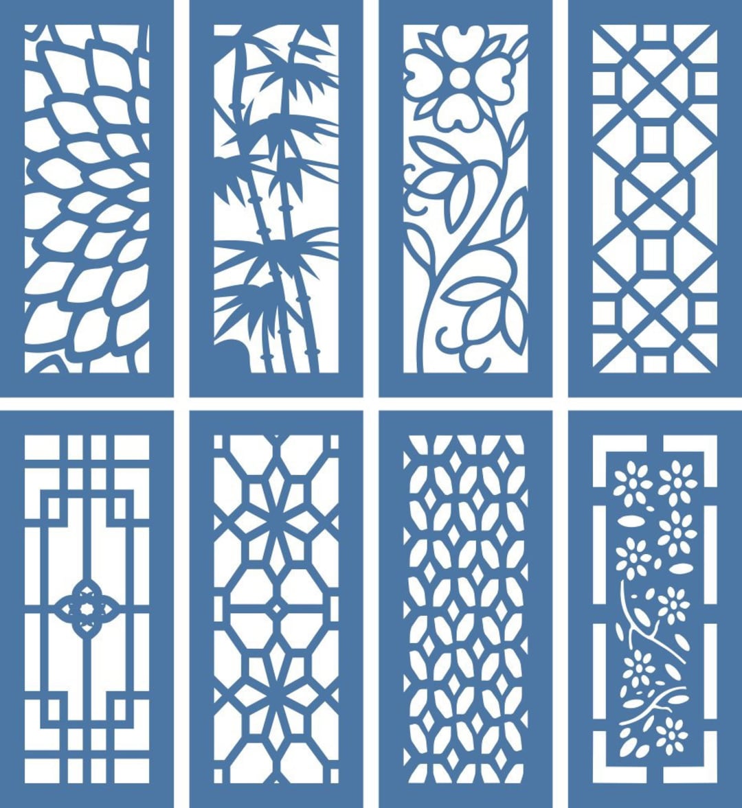 Laser Cut 8 Panel Screen Design Pack Vector Art Set Cnc Router SVG CDR ...