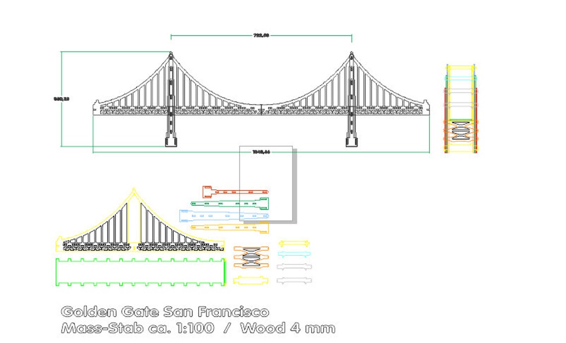 Lasercut Bridge Model Golden Gate San Francisco 3D Wooden Puzzle Toy 4 ...