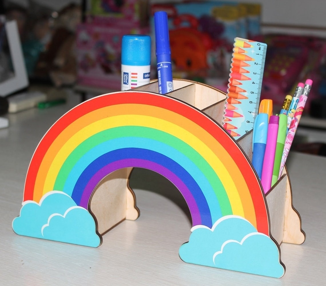 Laser Cut Rainbow Desk Organizer Model Wooden Pencil Holder 3 - Etsy