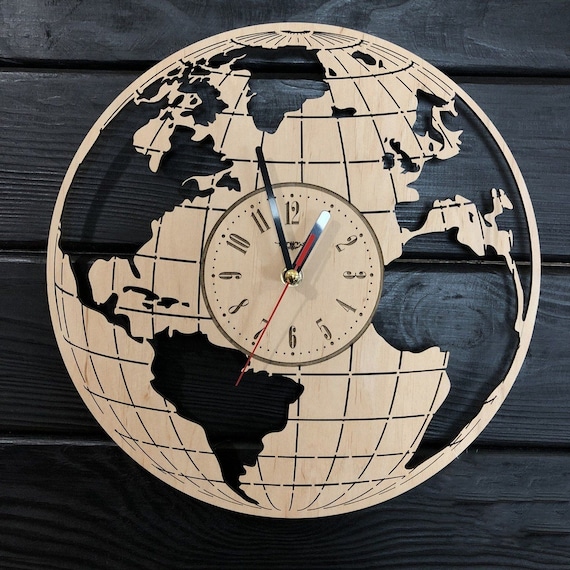 Lasercut World Map Wooden Wall Clock Special Design SVG DXF | Etsy