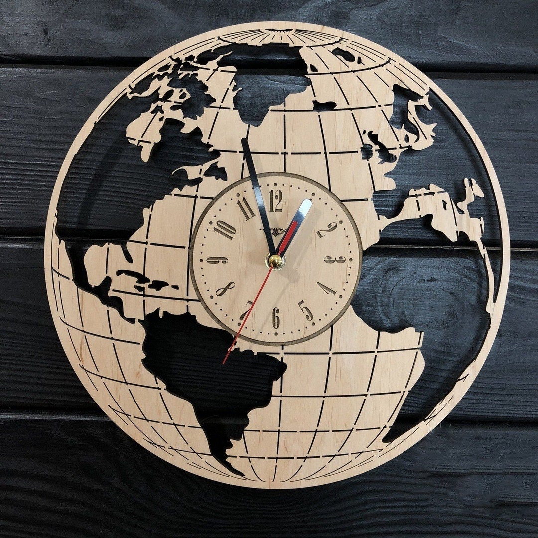 Lasercut World Map Wooden Wall Clock Special Design SVG DXF - Etsy