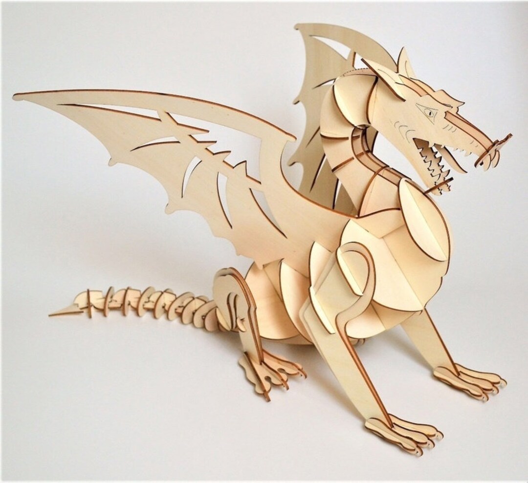 Laser Cut Dragon 3D Model Plan Wooden Toy 3 Mm SVG DXF File - Etsy