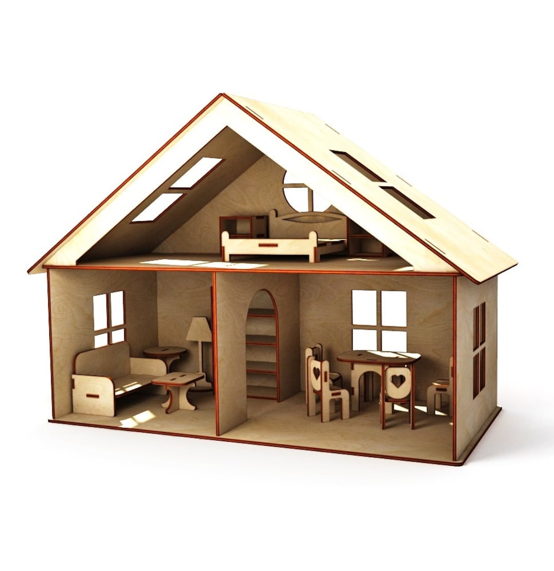 Laser Cut Wooden House Model Cottage Dollhouse With Furniture Kids Toy ...