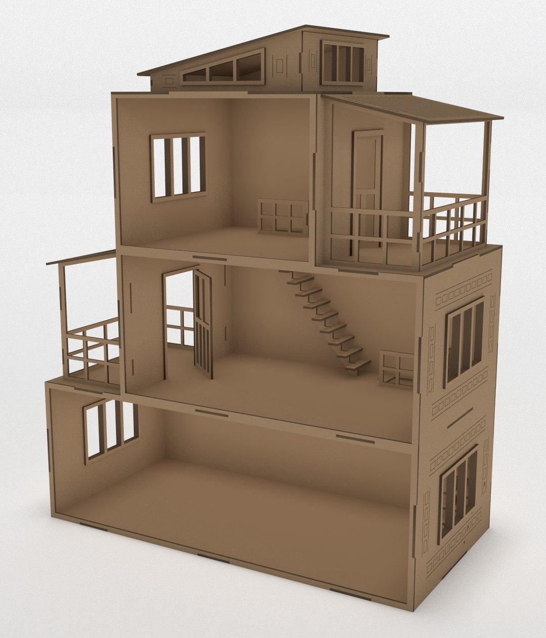 Laser Cut Wooden Modern Dollhouse Model 3D House Plan 3mm SVG CDR File Etsy Canada