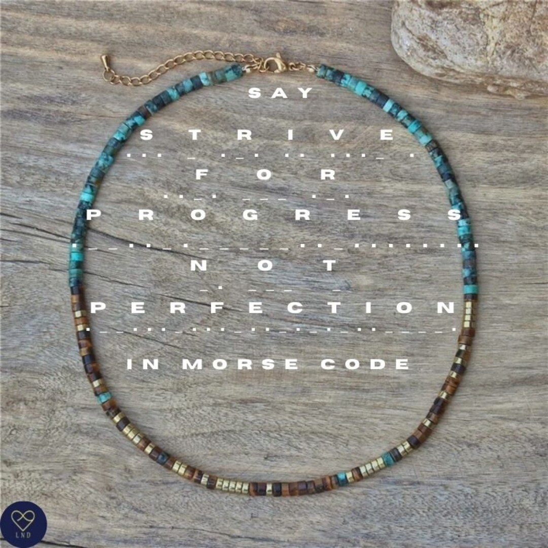 Morse Code Strive for PROGRESS Not PERFECTION Bead Necklace, African ...