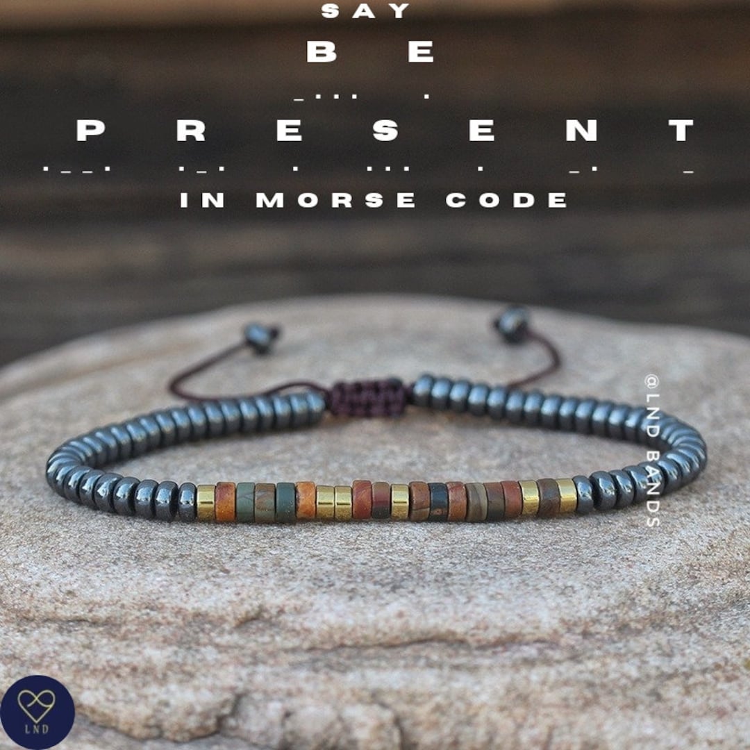Morse Code BE PRESENT Bead Bracelet: Picasso Jasper Adjustable ...