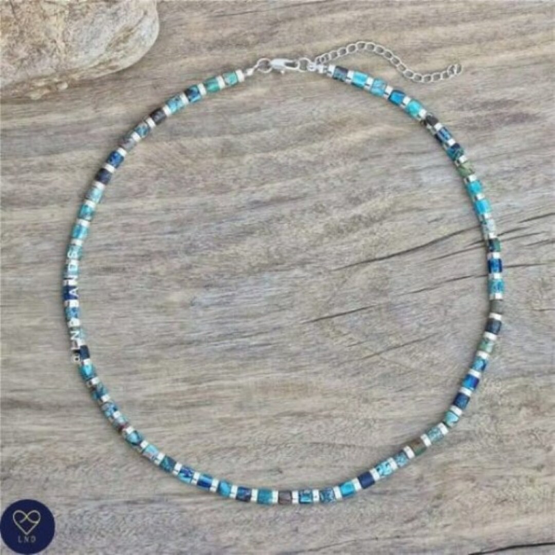 Light Blue Colour Tube 4mm Imperial Jasper Necklace, Adjustable Ethnic ...