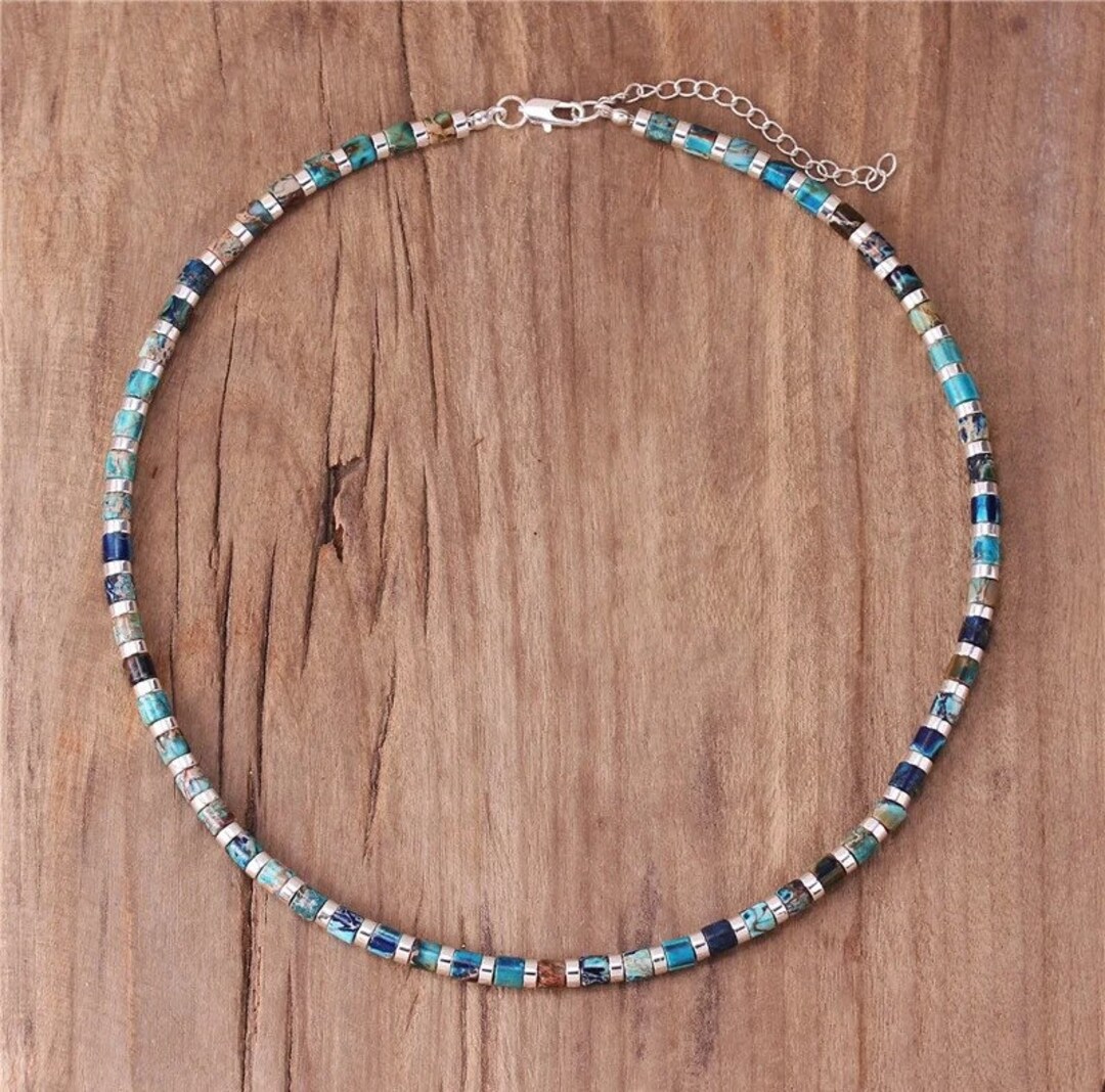 Light Blue Colour Tube 4mm Imperial Jasper Necklace - Etsy