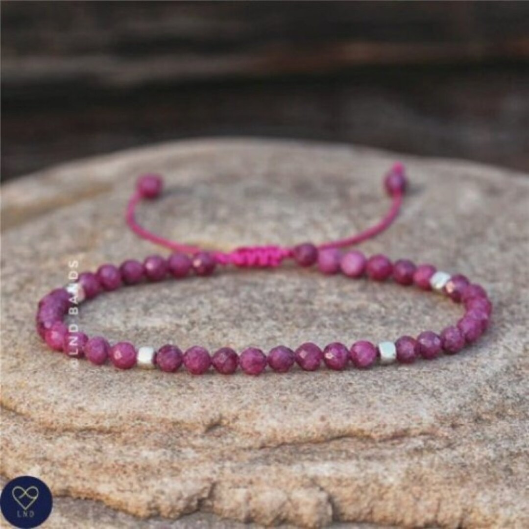 Ruby Faceted Bead Bracelet: Adjustable Gemstone Elegant Yoga Boho ...