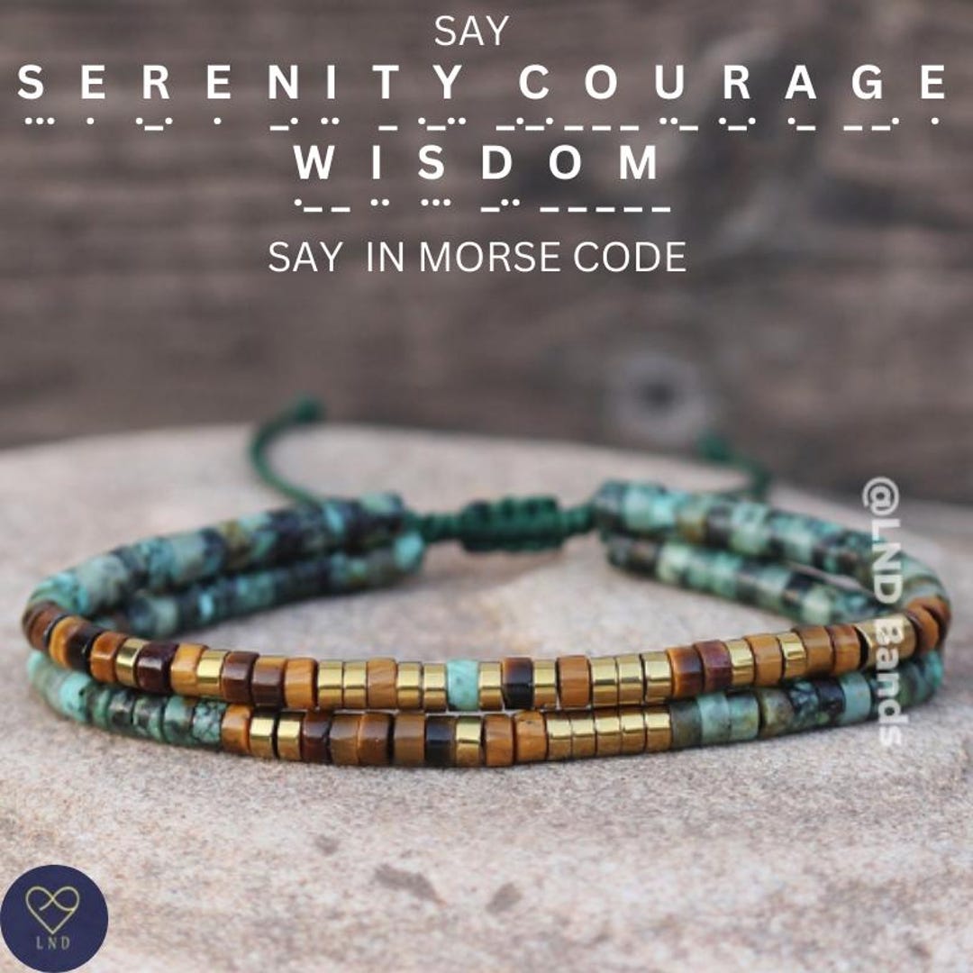 Morse Code Bracelet: Serenity Courage Wisdom, Turquoise & Tiger Eye - Etsy
