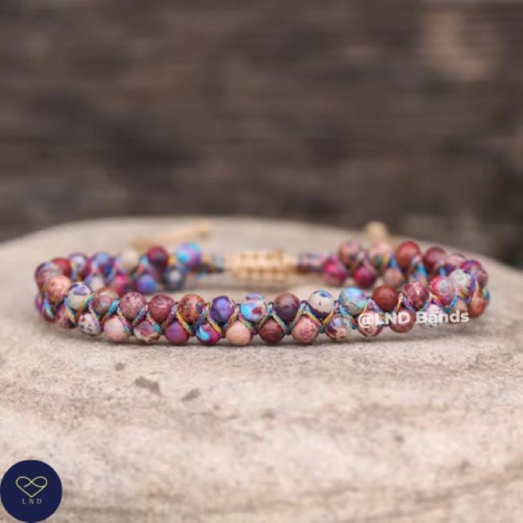 Galaxy Sea Sediment Jasper Macrame Bracelet 4mm, Tibetan Adjustable ...
