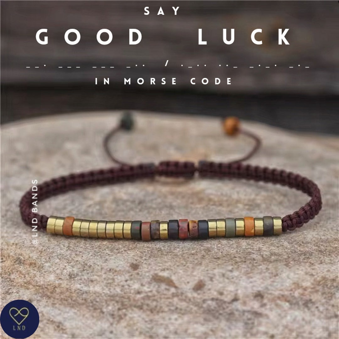 Morse Code GOOD LUCK Picasso Jasper Bracelet, Adjustable Affirmation ...
