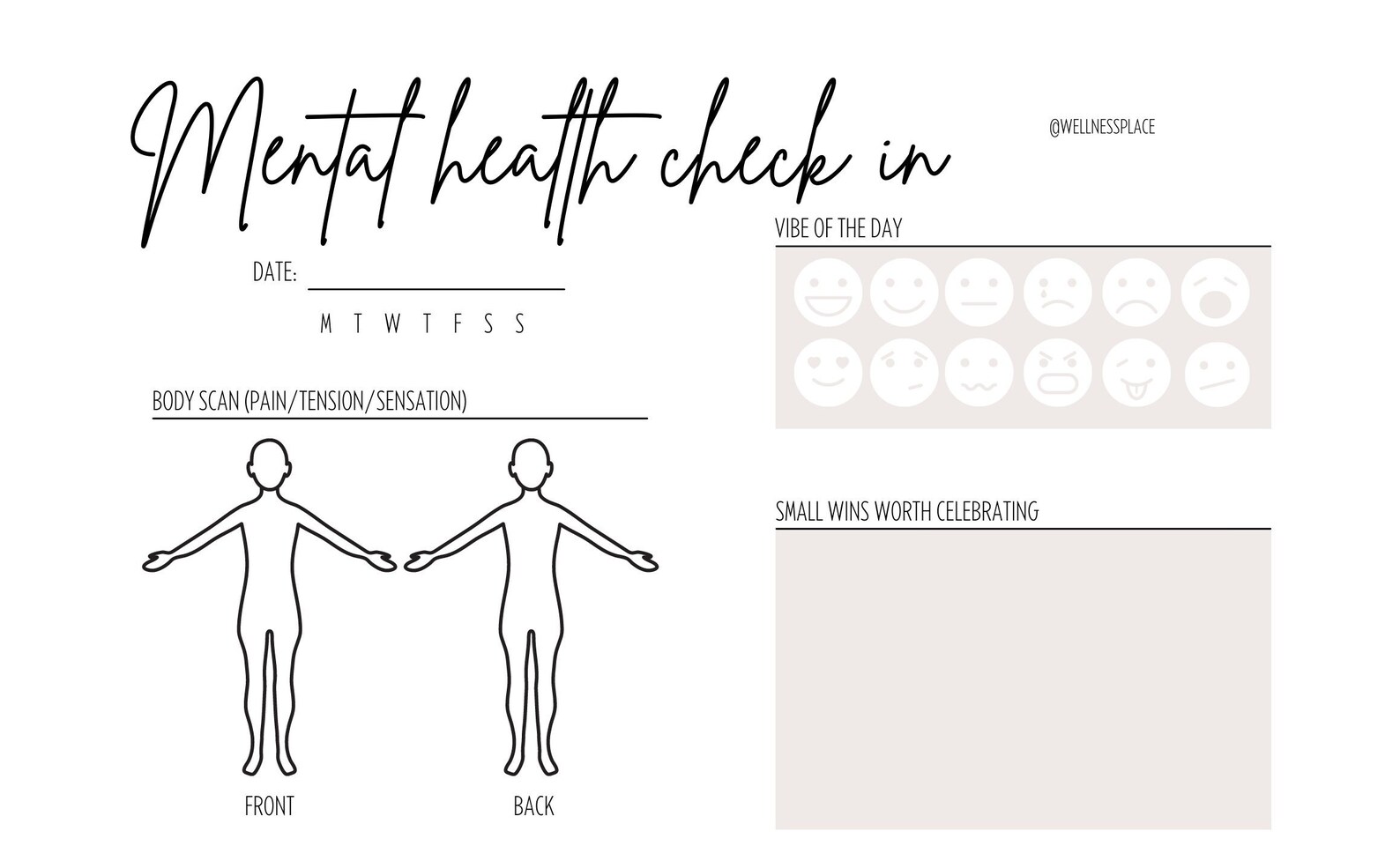 Mental Health Check in Sheet, Weekly Check In, Digital Diary, Daily ...