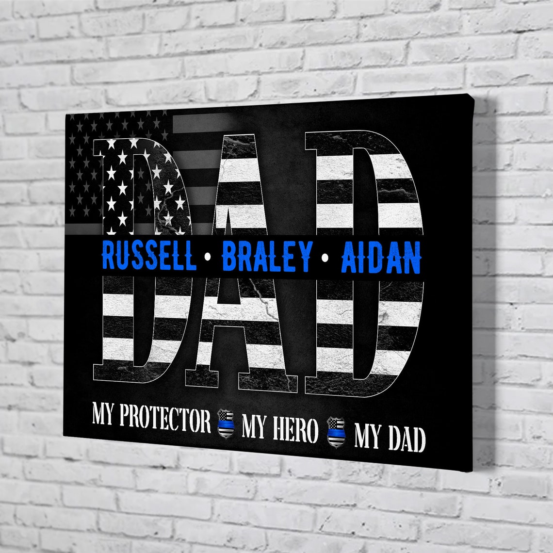 Custom Name Policeamerican Flag Canvas Printslaw Enforcement - Etsy
