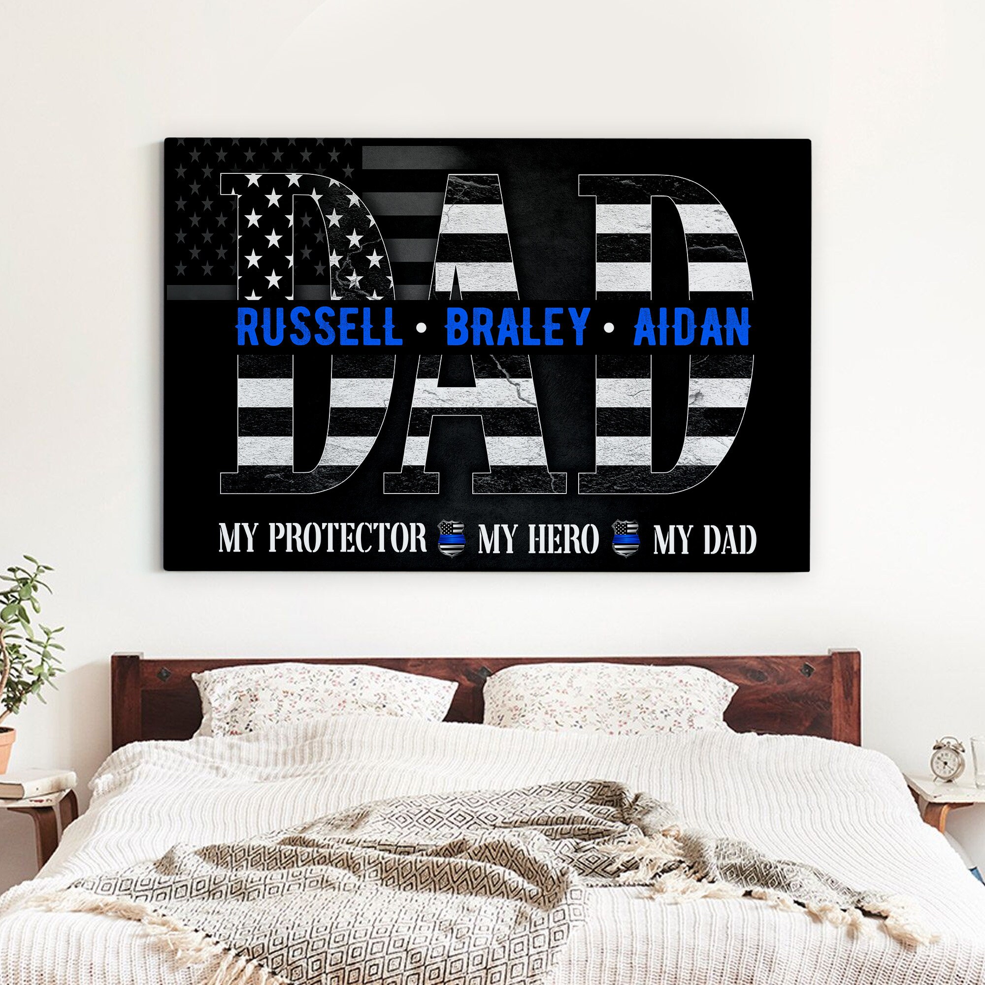 Custom Name Policeamerican Flag Canvas Printslaw Enforcement - Etsy