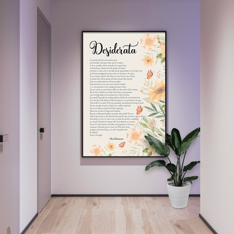 Desiderata Poem Canvas, Floral Poster, Flower Art Print, Room Decor ...