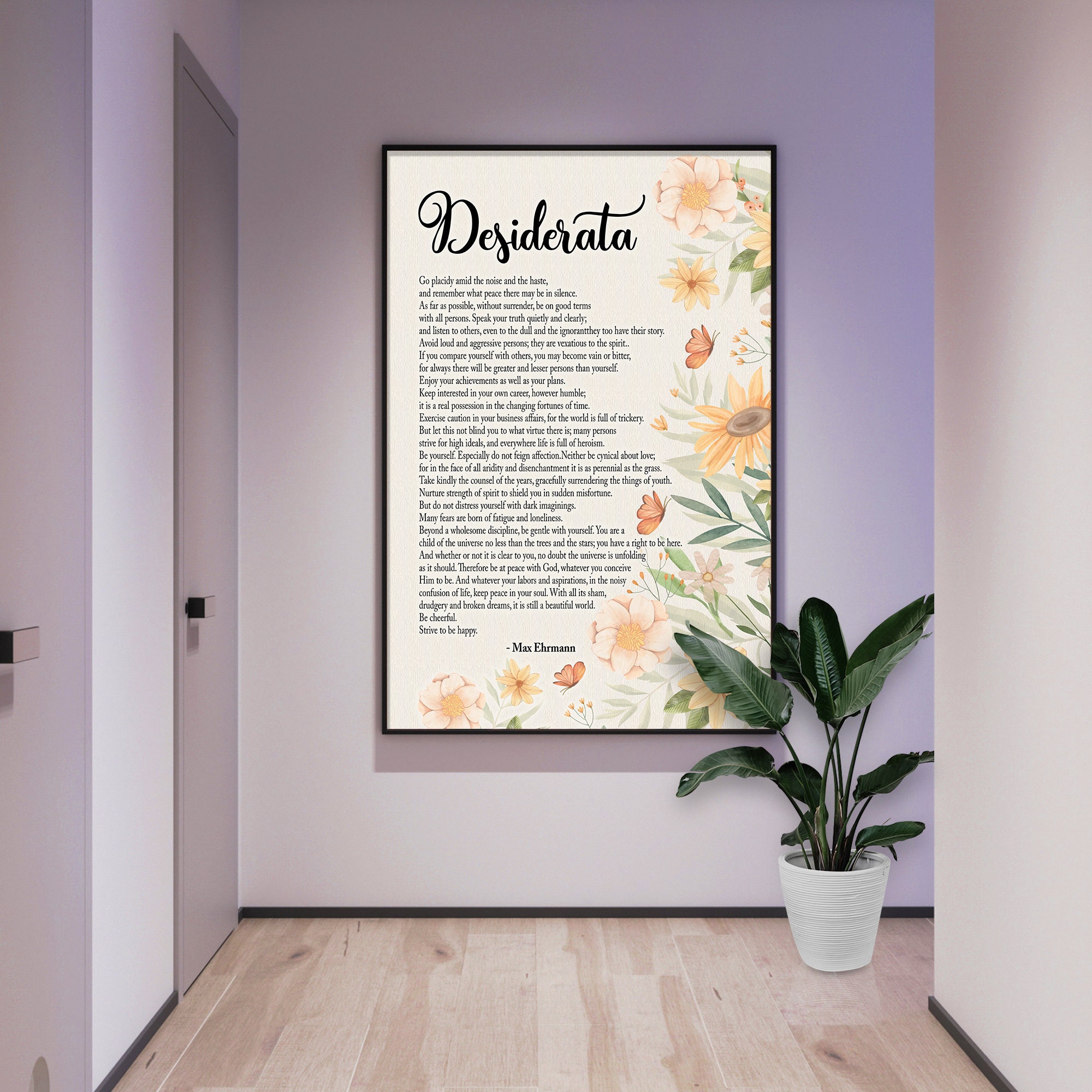 Desiderata Poem Canvas, Floral Poster, Flower Art Print, Room Decor ...