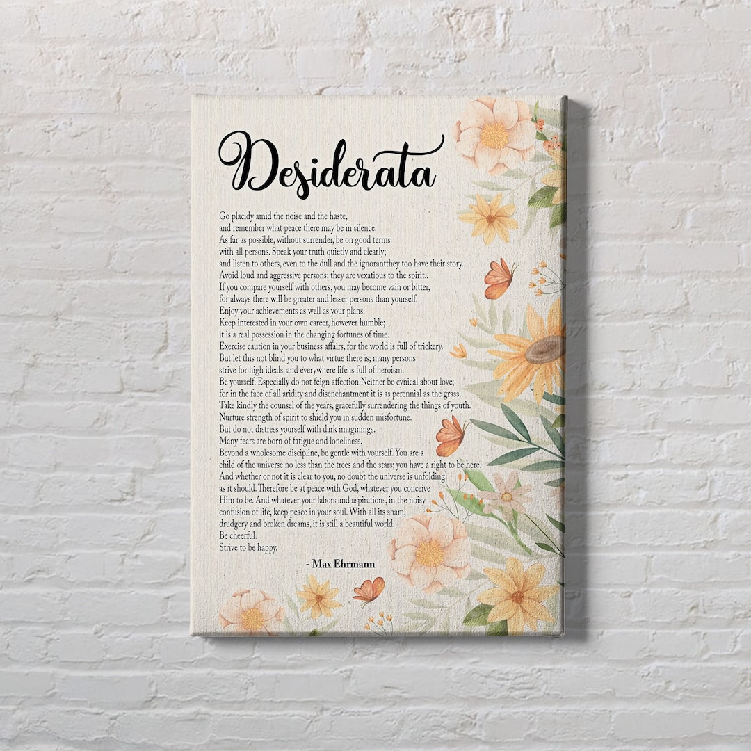 Desiderata Poem Canvas, Floral Poster, Flower Art Print, Room Decor ...