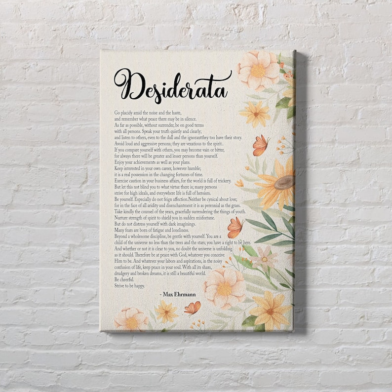Desiderata Poem Canvas, Floral Poster, Flower Art Print, Room Decor ...