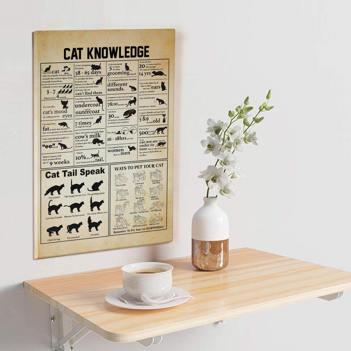 Cat Knowledge Poster, Poster Cat, Cat Canvas, Cat Lover, Cat Knowledge ...