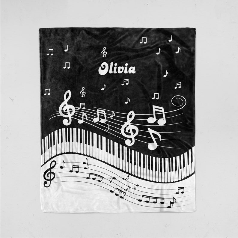 Custom Name Music Blanket: Piano Notes Fleece Throw - Etsy