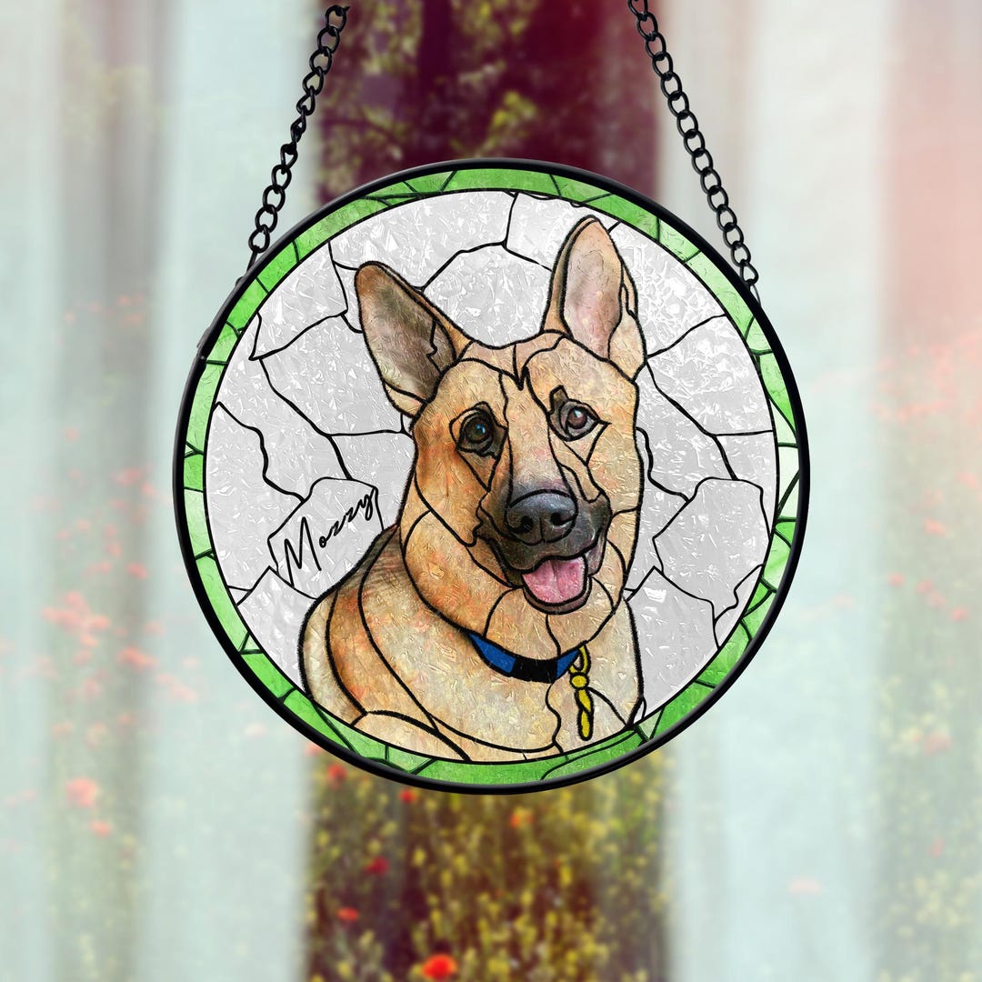 Custom Hand-painted Dog Portrait Suncatcher: Stained Glass Pet Memorial ...
