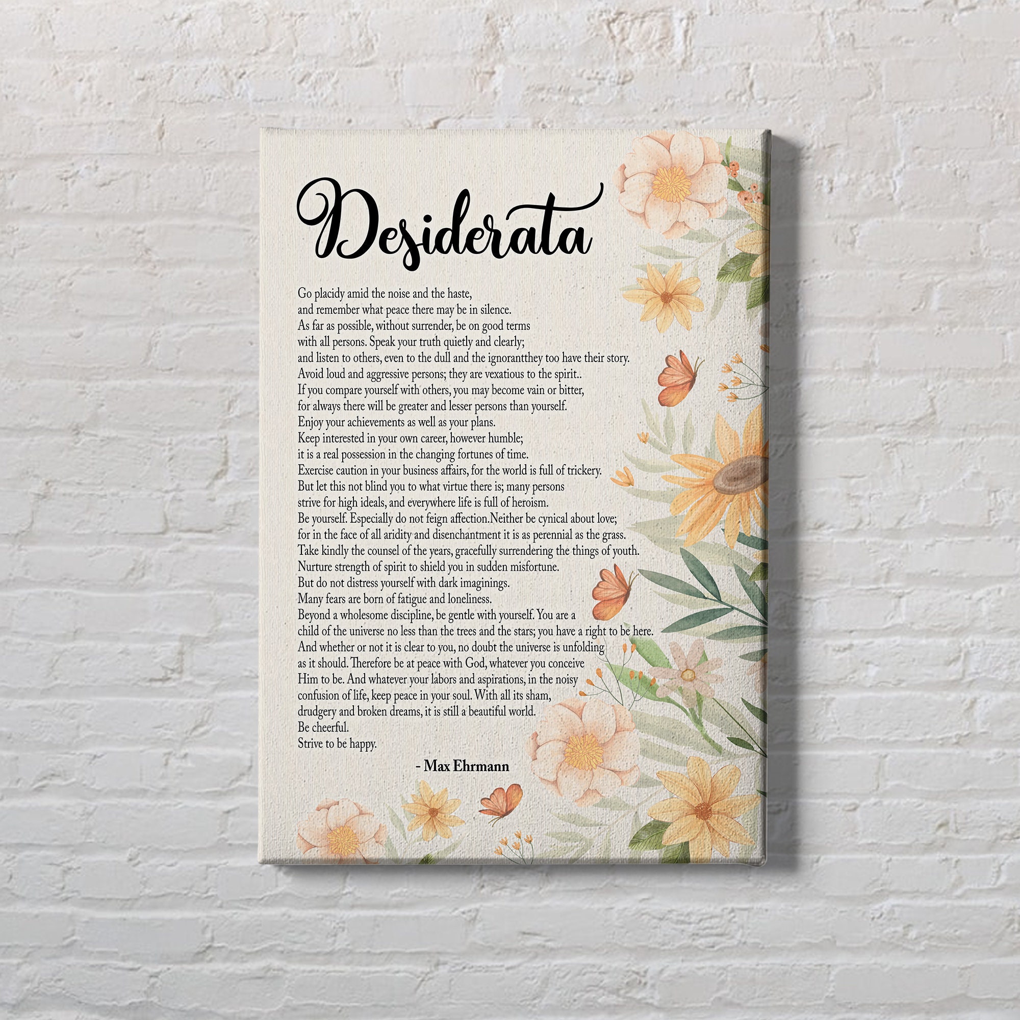 Desiderata Poem Canvas Floral Poster Flower Art Print Room - Etsy Australia