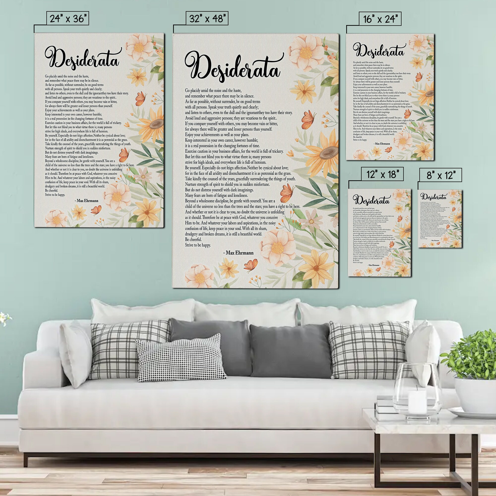 Desiderata Poem Canvas, Floral Poster, Flower Art Print, Room Decor ...
