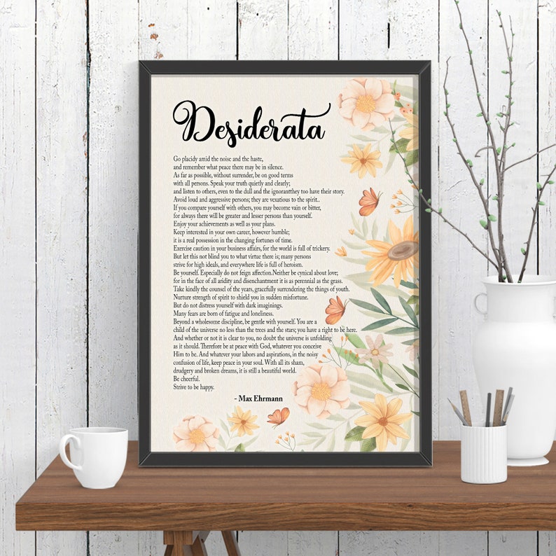 Desiderata Poem Canvas, Floral Poster, Flower Art Print, Room Decor ...