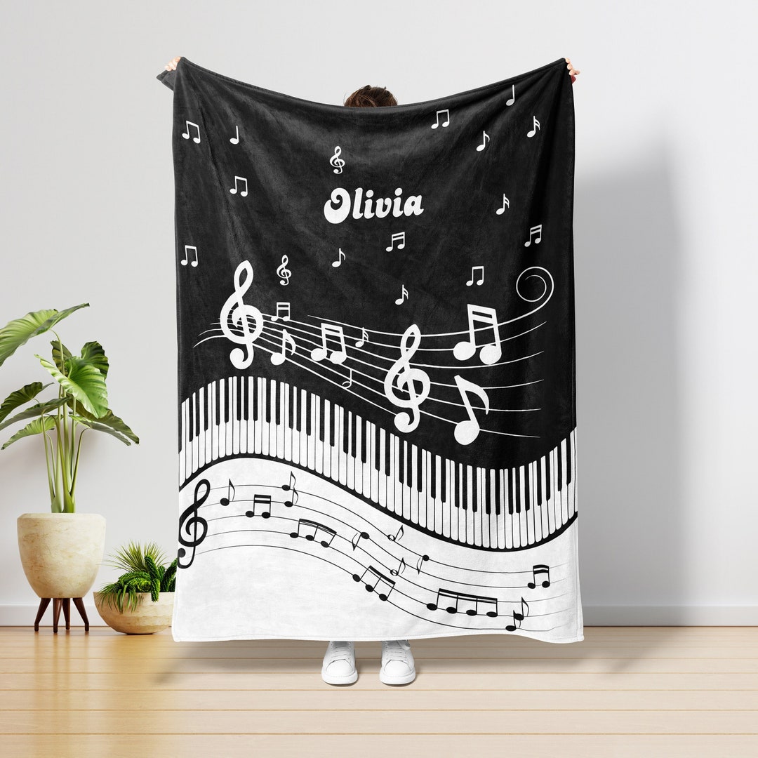 Custom Music Blanket With Name, Piano Music Blanket, Music Lover ...