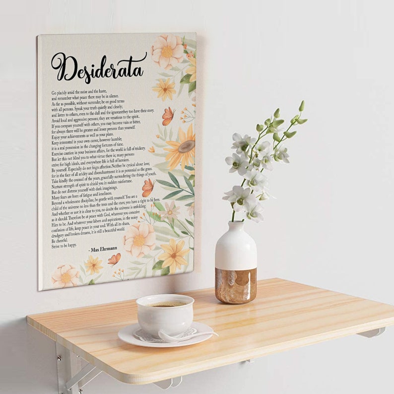 Desiderata Poem Canvas, Floral Poster, Flower Art Print, Room Decor ...