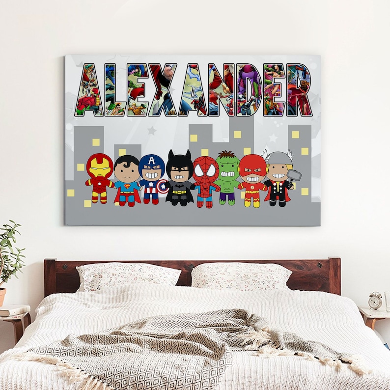 Personalized Cute Super Hero Canvas Custom Poster With Name - Etsy