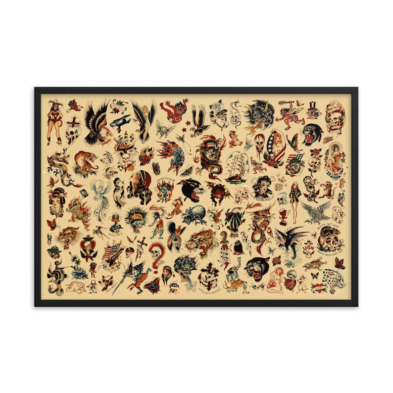 24x36 Framed Print - Old School Vintage Tattoo Flash Poster 0442 - Etsy