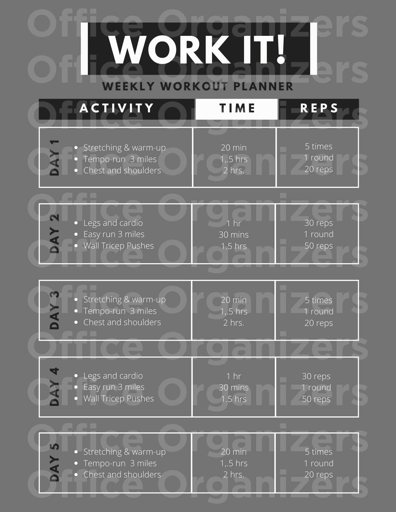 Weekly Workout Planner - Printable - Etsy