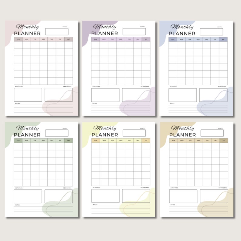 Printable Monthly Planner, Sunday Start Blank Monthly Calendar PDF, A4 ...