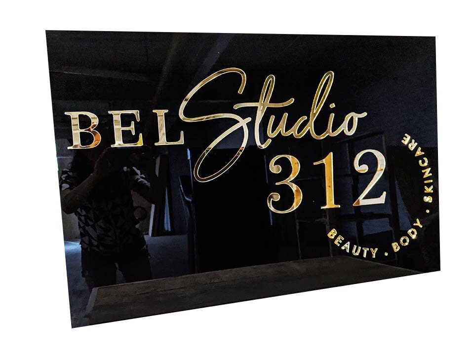 Gold Mirror Business Logo on BLACK Acrylic, Custom Laser Cut Logo, 3D ...