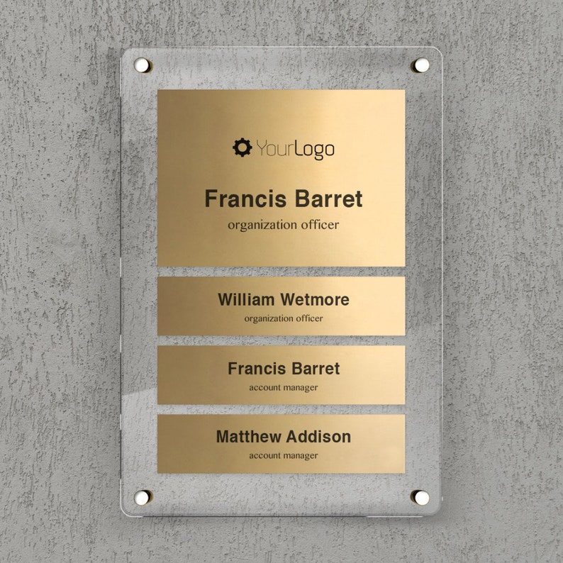 Custom Office Directory Sign: Gold Acrylic Plates, Clear Acrylic - Etsy