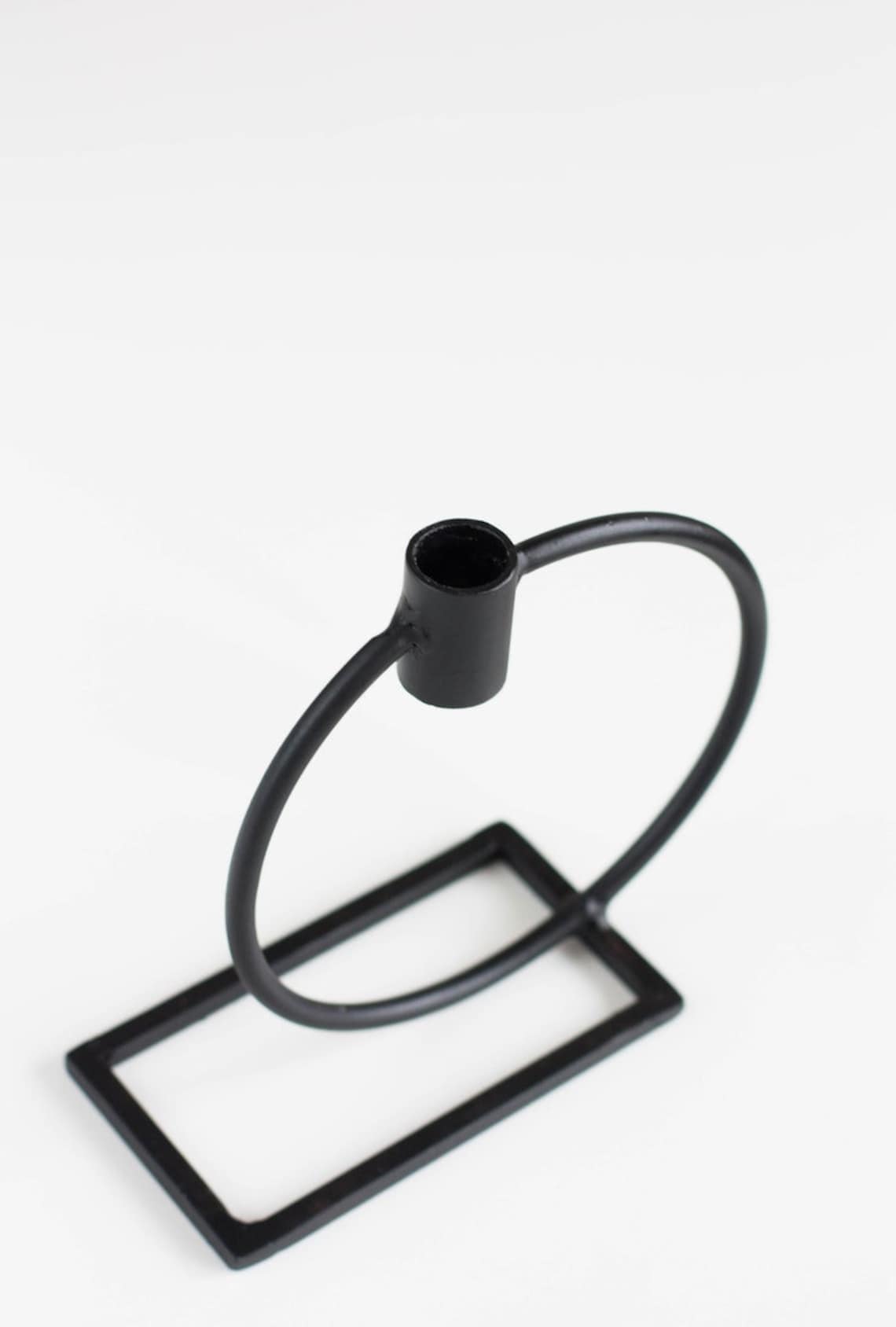 Modern Black Metal Candlestick Set: 2 Pcs Geometric Taper Candle ...