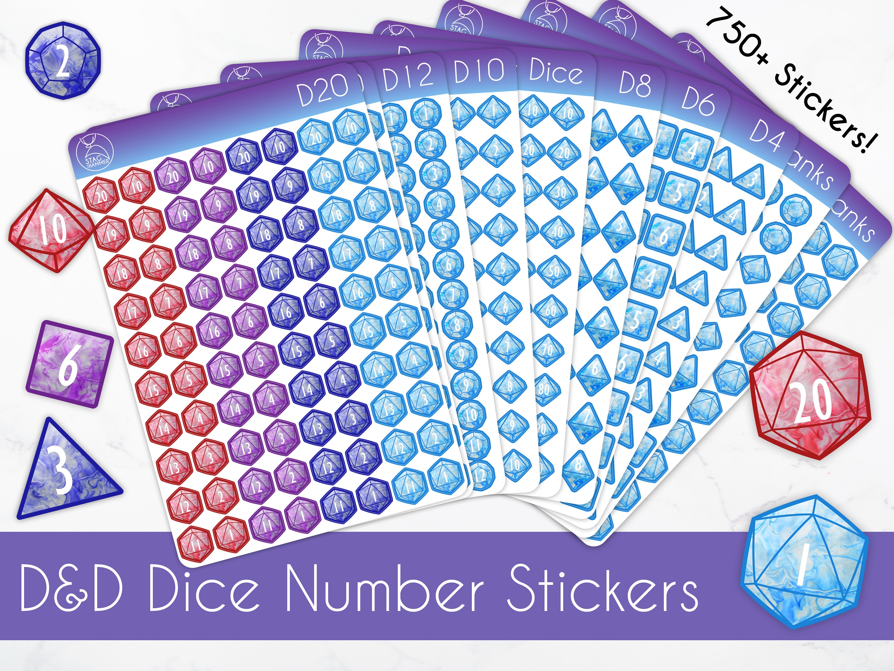 Dnd Dice Stickers | Dungeons and Dragons Huge Dice Sticker Sheet Bundle ...