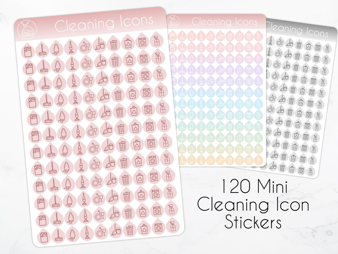 Minimalist Cleaning Icon Stickers | 120 Mini Planner and Journal ...