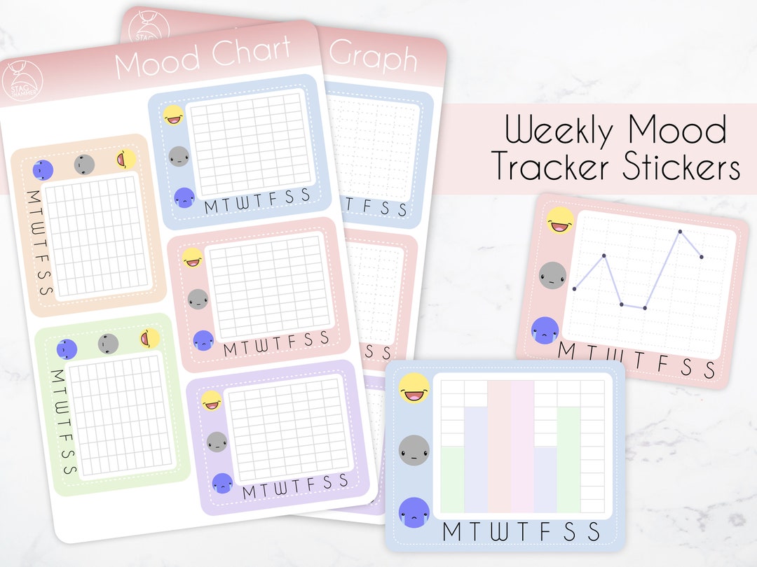 Weekly Mood Tracker Mental Health Stickers | Graph/chart Style Planner ...
