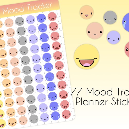 Mood Tracker Face Mental Health Stickers 77 Cute Planner and - Etsy UK