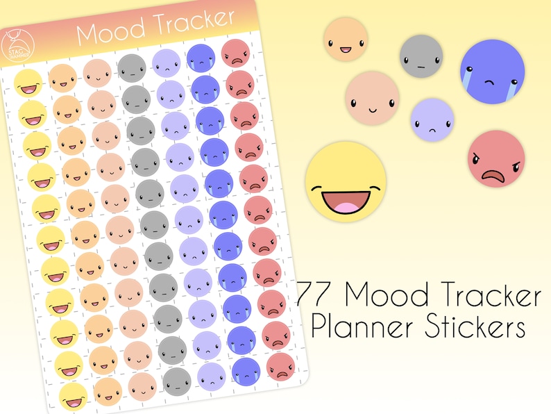 Mood Tracker Face Mental Health Stickers | 77 Cute Planner and Journal ...