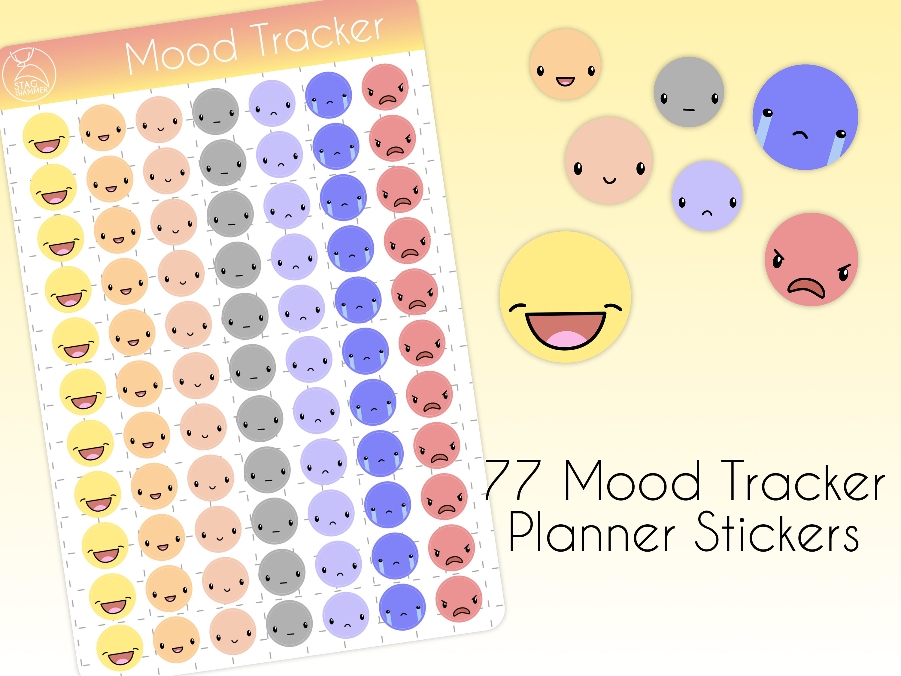 Mood Tracker Face Mental Health Stickers 77 Cute Planner and - Etsy