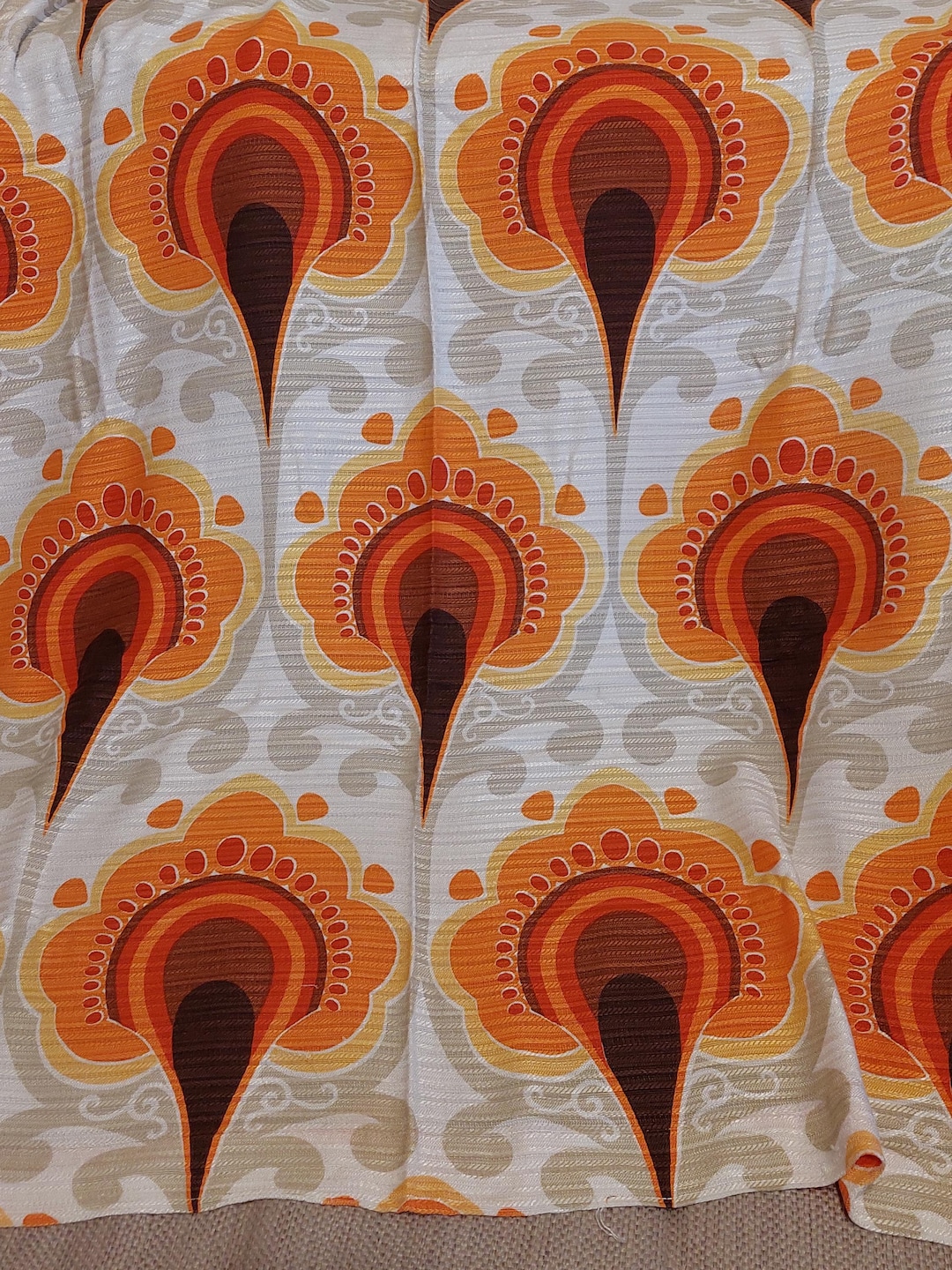 Vintage Retro Fabric With Orange Flowers/interior Decor - Etsy