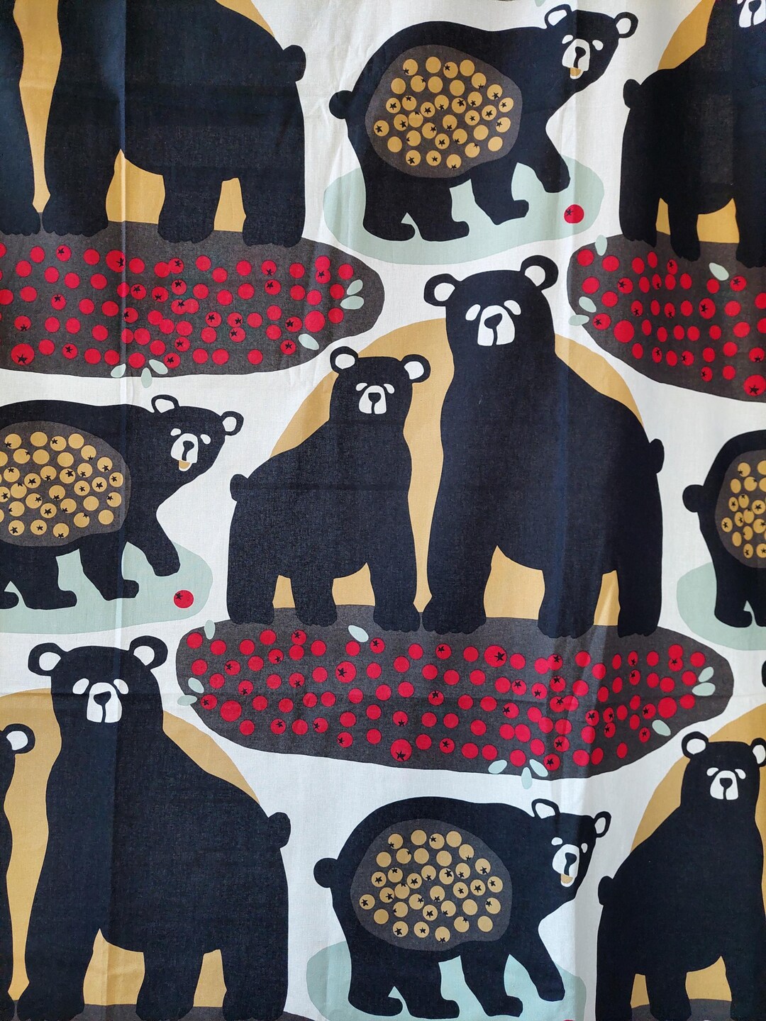 Finnish Fabric Finlayson "otso" With Bear Print Bears and Berries ...