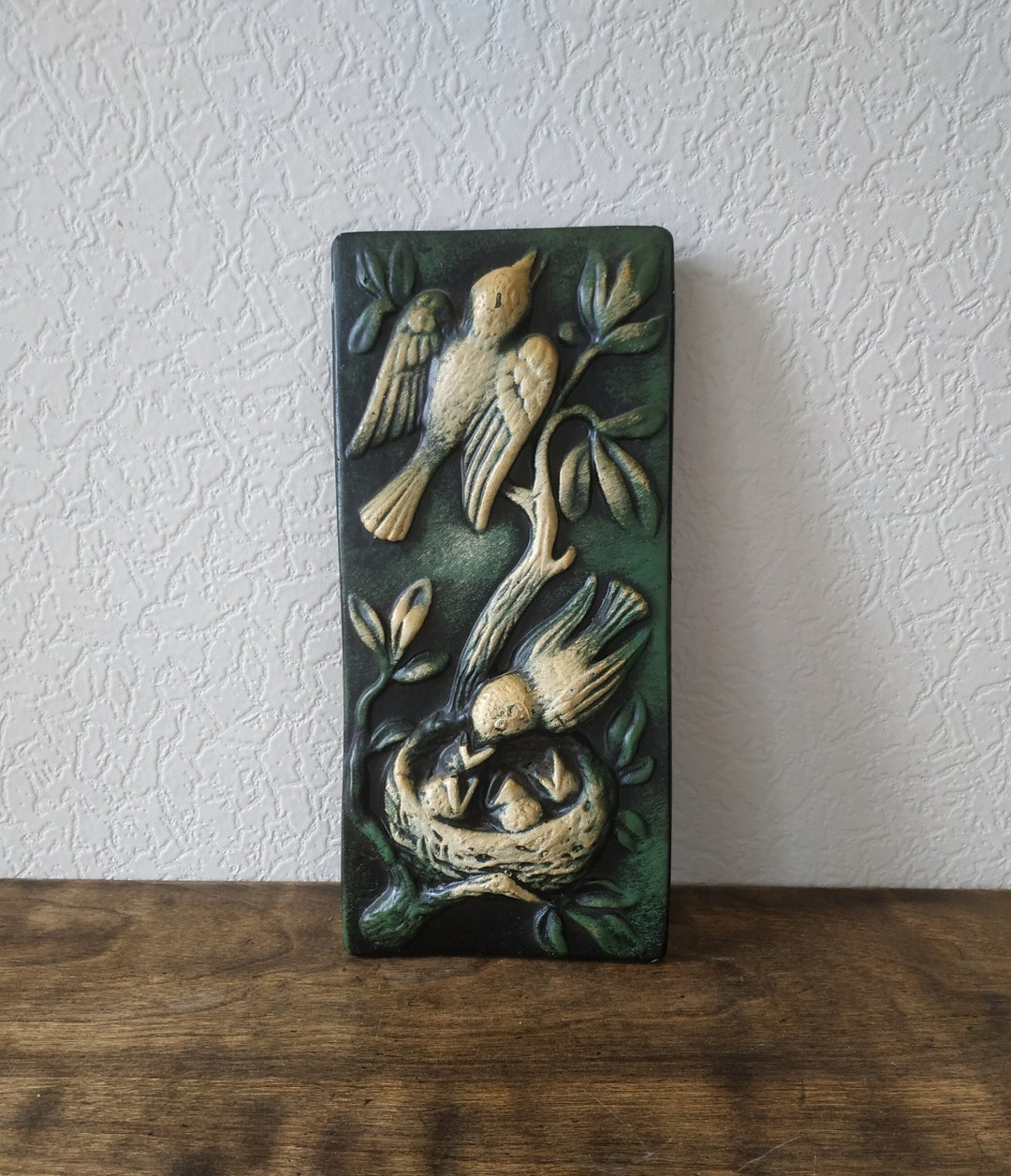 Embossed Mid-century Pottery, Bird Sign, Mid-century Hanging Decor ...